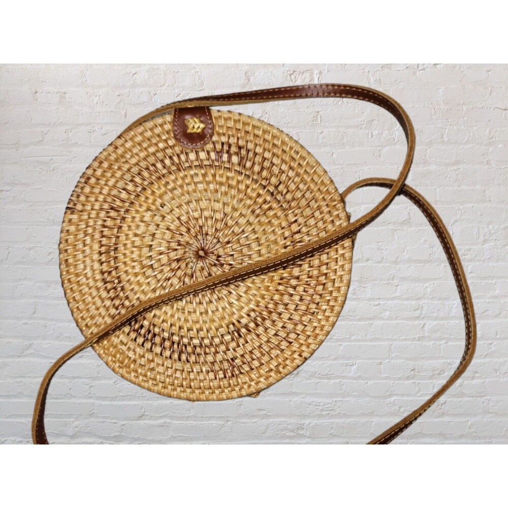 Handwoven Wicker Rattan Round Circle Crossbody Purse … - Gem
